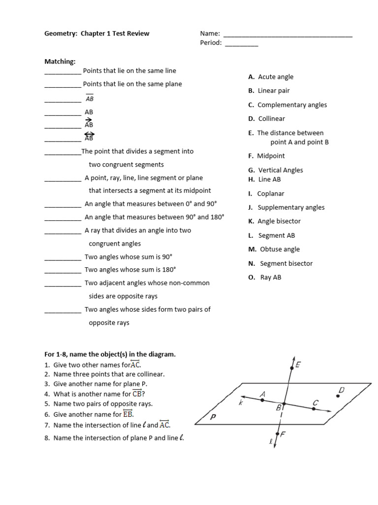 09.11 - CH 1 Test Review-1 | PDF | Line (Geometry) | Angle