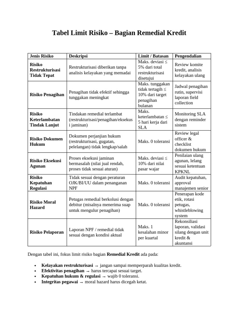 Limit Risiko Remedial Kredit Bank | PDF