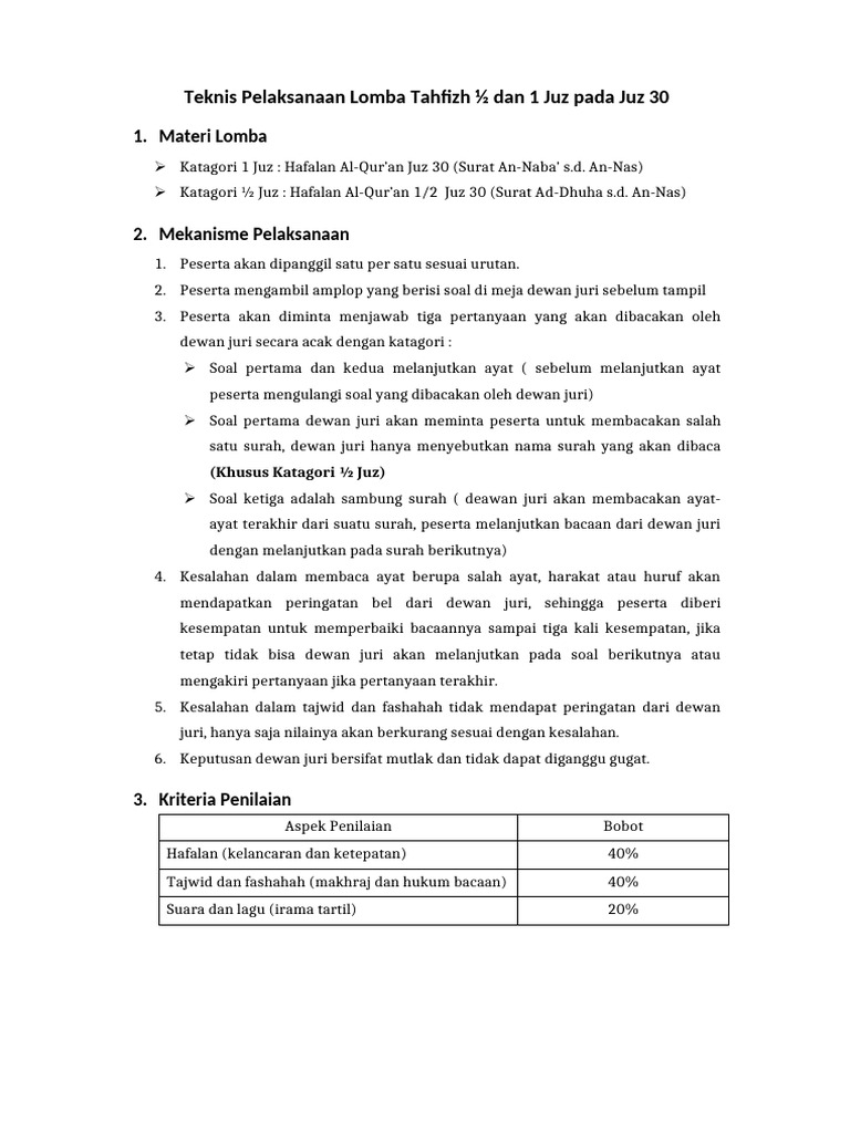 Teknis Lomba Tahfiz, Tartil Dan Azan | PDF