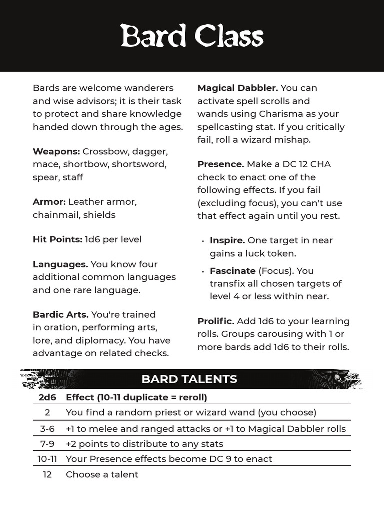 Bard Class Overview and Abilities | PDF