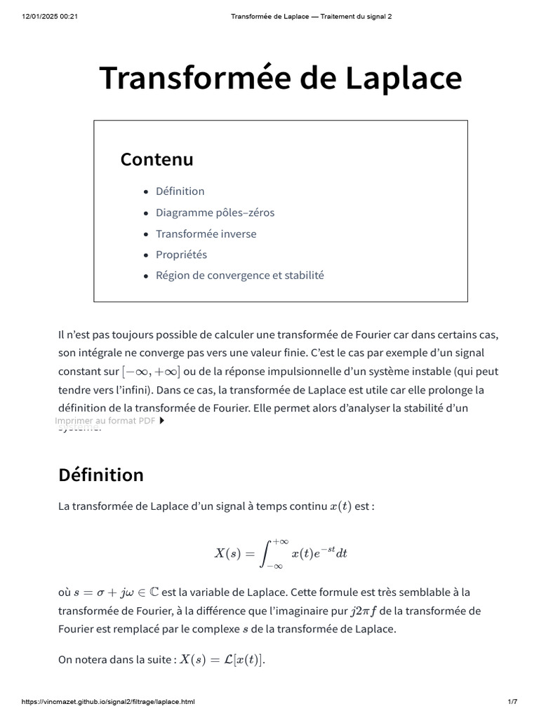 Introduction à la Transformée de Laplace | PDF | Transformation de ...