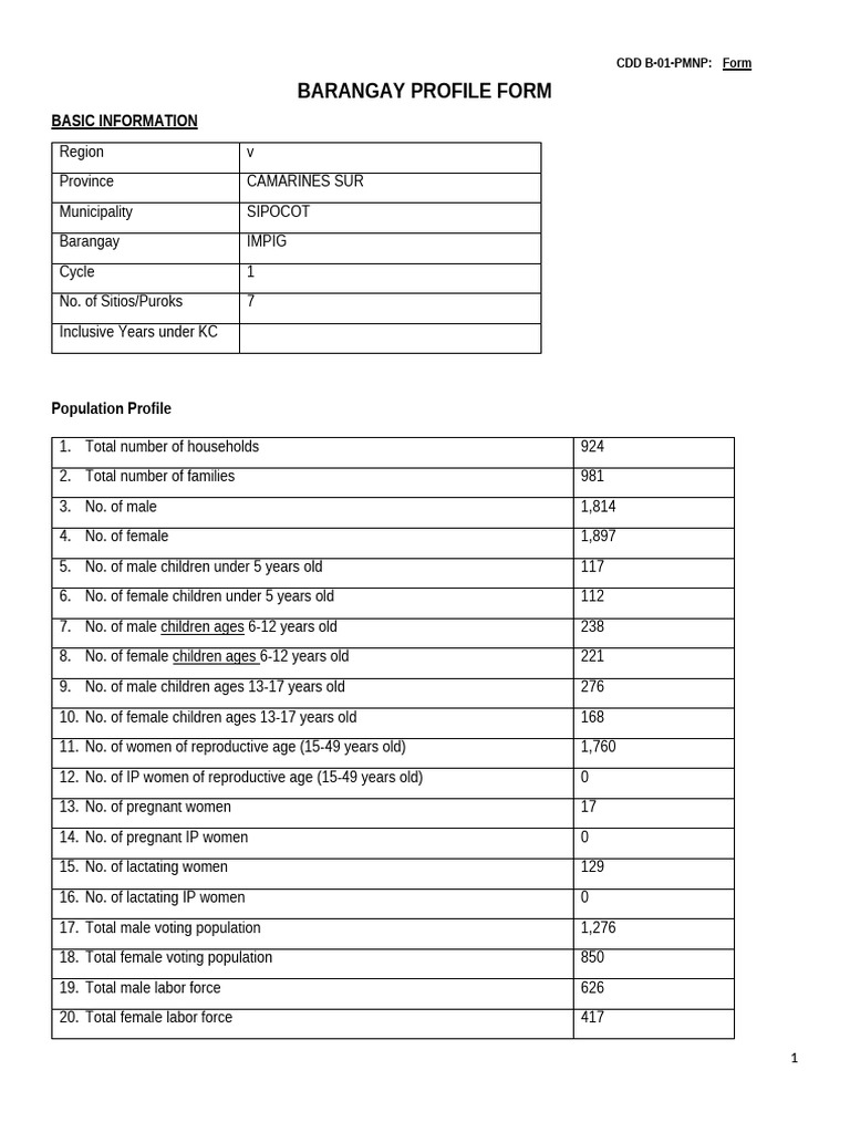 Barangay Profile Impig | PDF | Water | Poverty