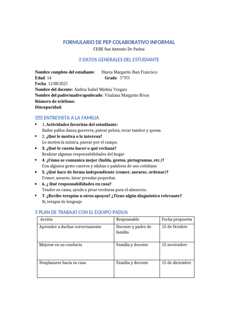 Pep Parents Form - Padua | PDF