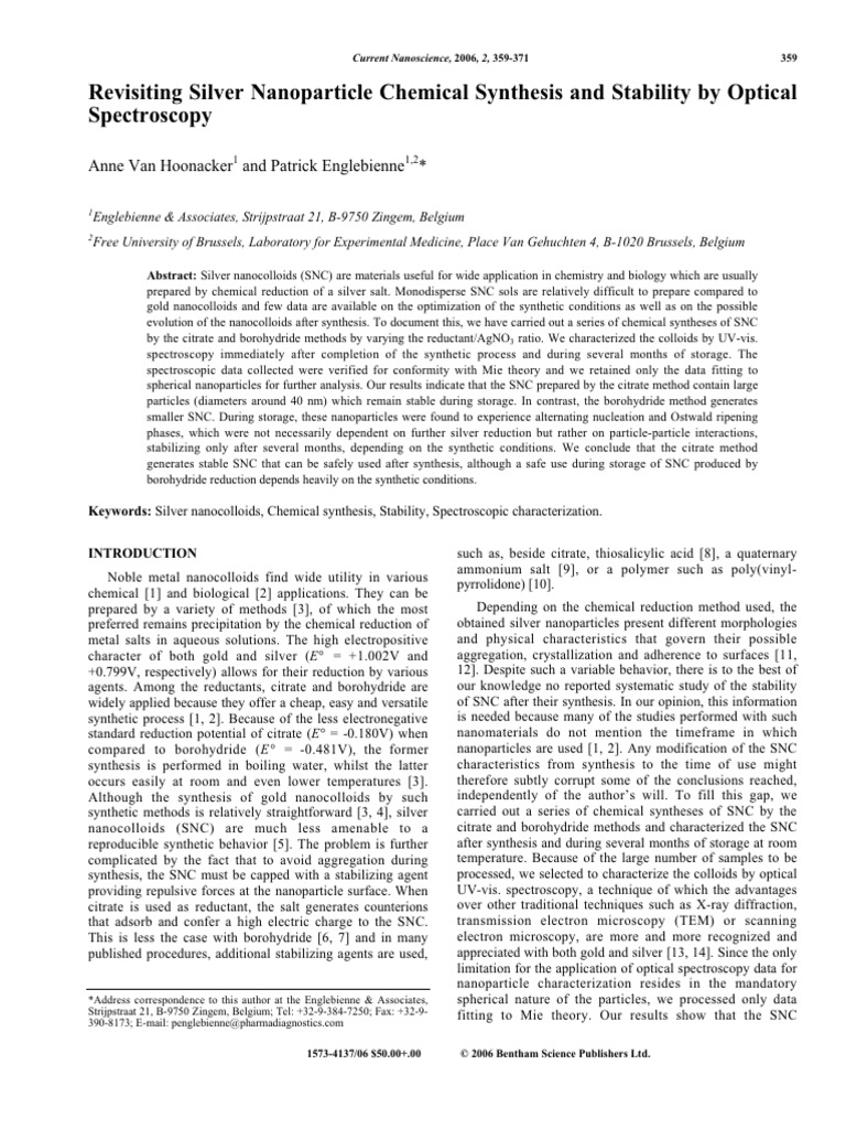 Revisiting Silver Nanoparticle Chemical Synthesis and Stability by ...