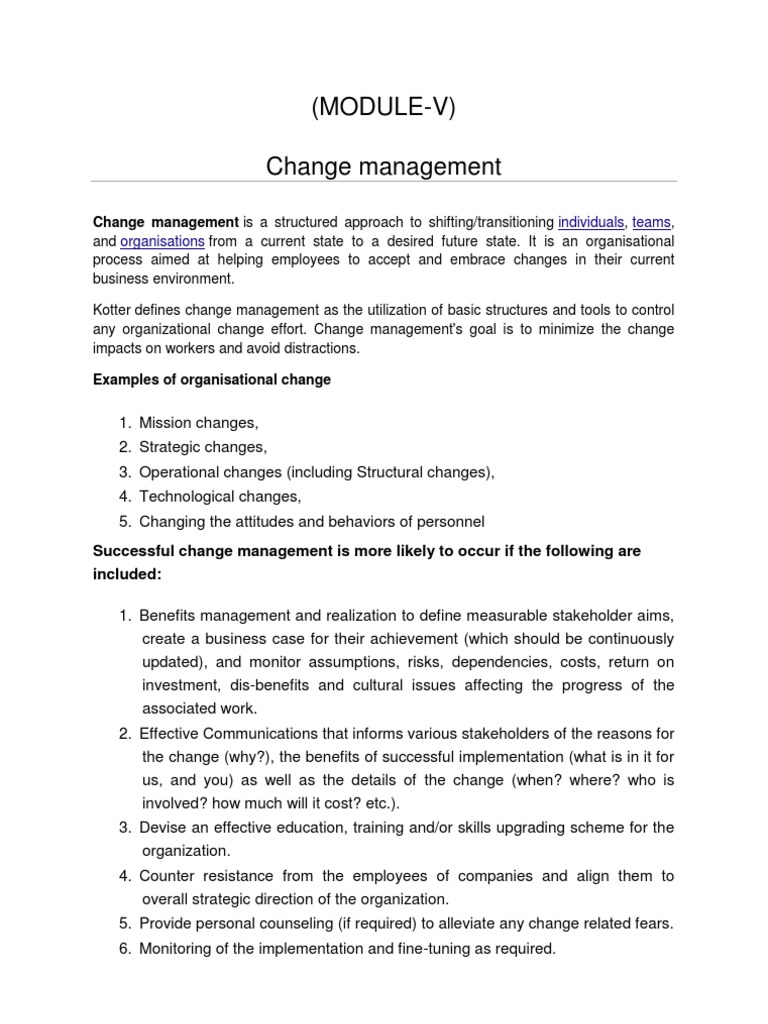 (Module-V) Change Management: Individuals Teams Organisations | PDF ...