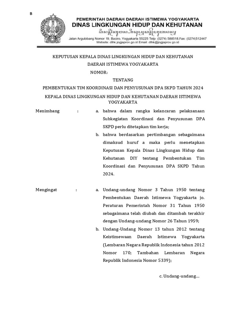 Pembentukan Tim DPA SKPD 2024 DIY | PDF
