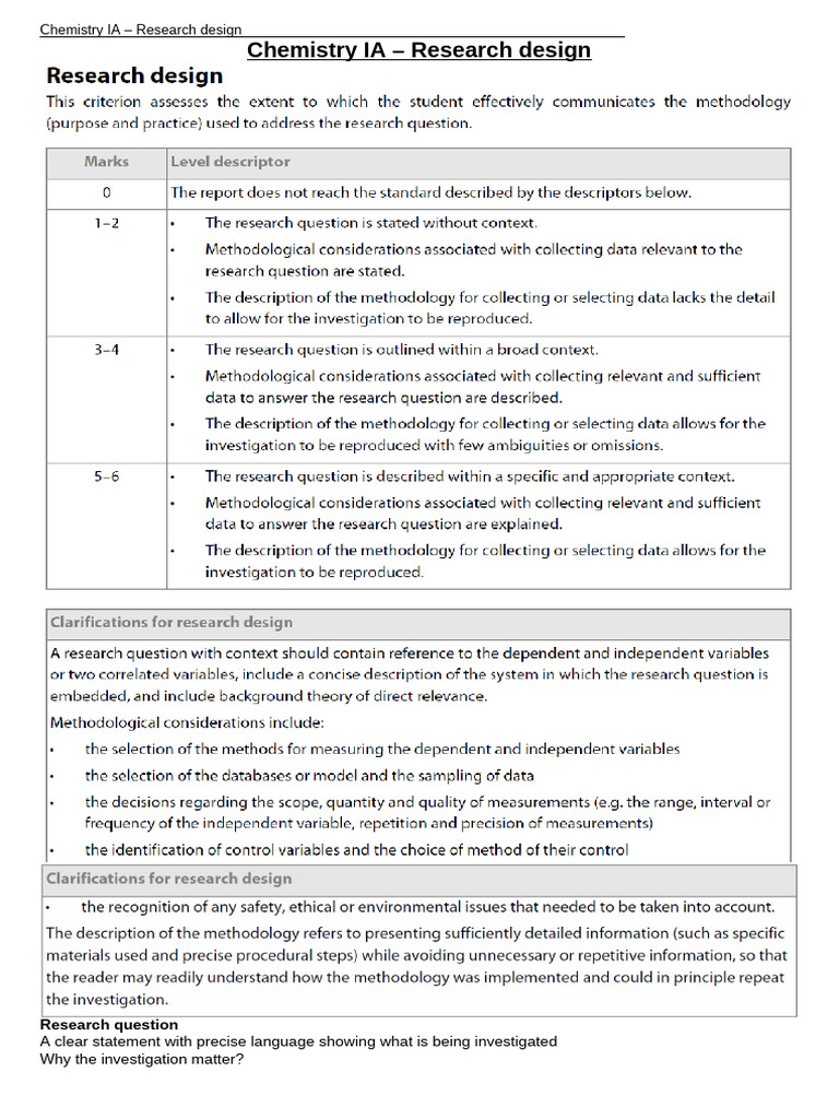 Chemistry IA Research Design Guide | PDF