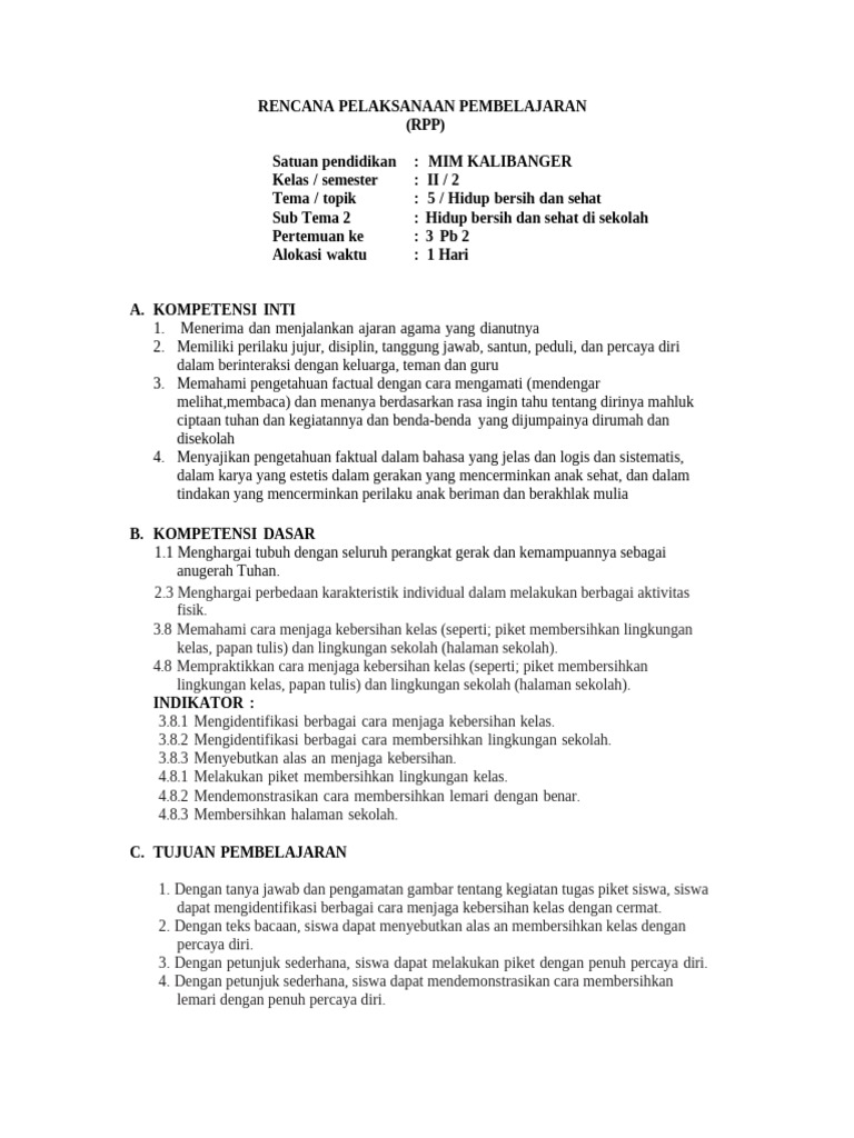 RPP Kebersihan, Sanitasi, Drainase | PDF