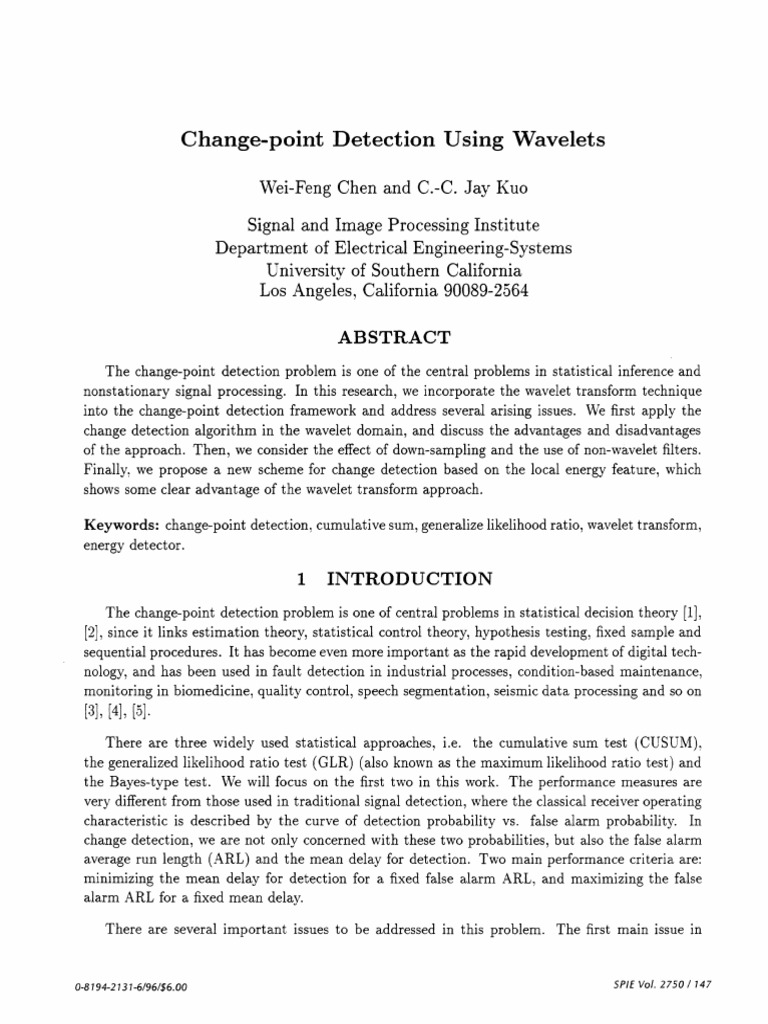 Wavelet-Based Change-Point Detection | PDF | Wavelet | Spectral Density