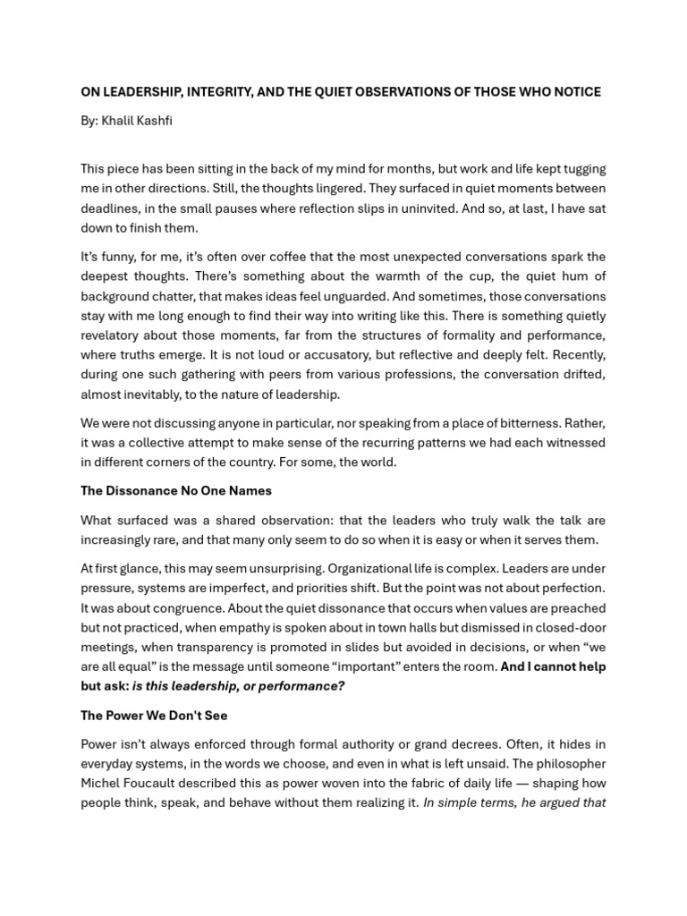 On Leadership, Integrity, and The Quiet Observations of Those Who ...