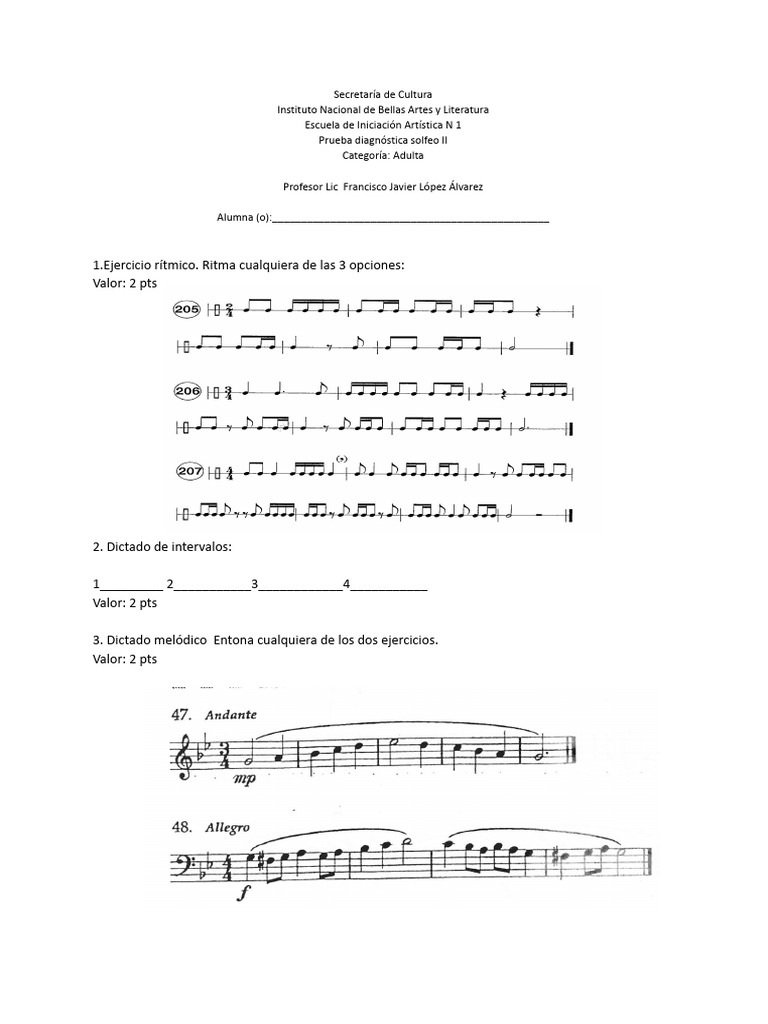 Prueba Diagnóstica de Solfeo II | PDF