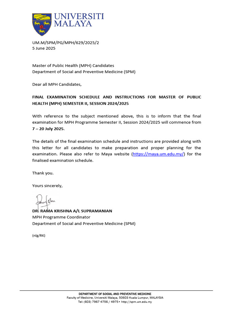 MPH Exam Schedule Sem2 - 2425 | PDF | Medical And Health Organizations ...