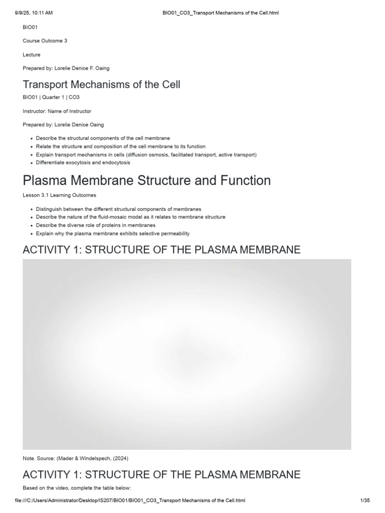 BIO01 - CO3 - Transport Mechanisms of The Cell. | PDF | Cell Membrane | Extracellular Matrix