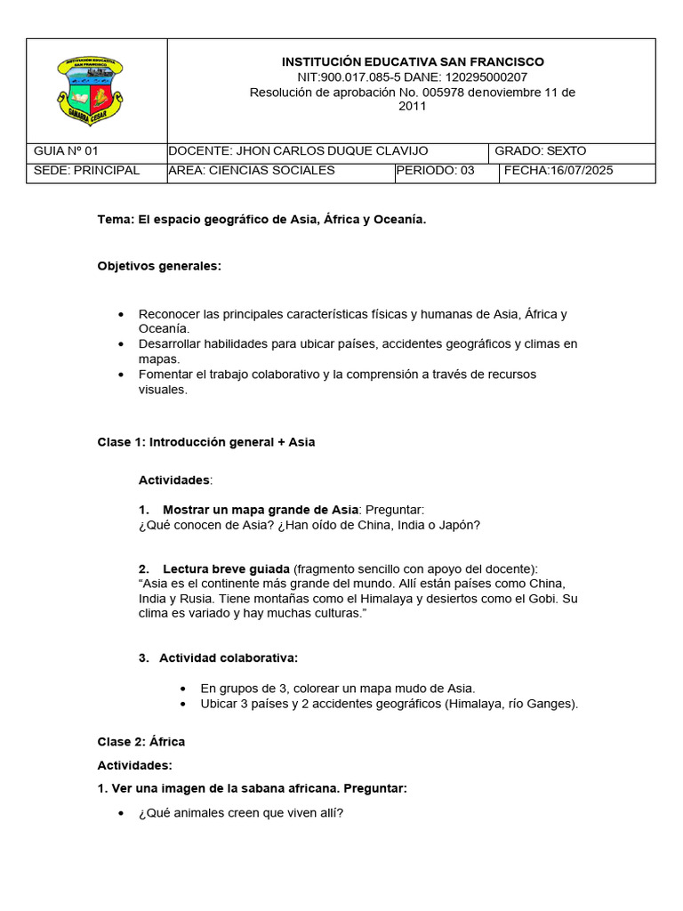 Ciencias Sociales Grado Sexto Periodo 3 Guia 1 Jon Carlos Duque | PDF ...