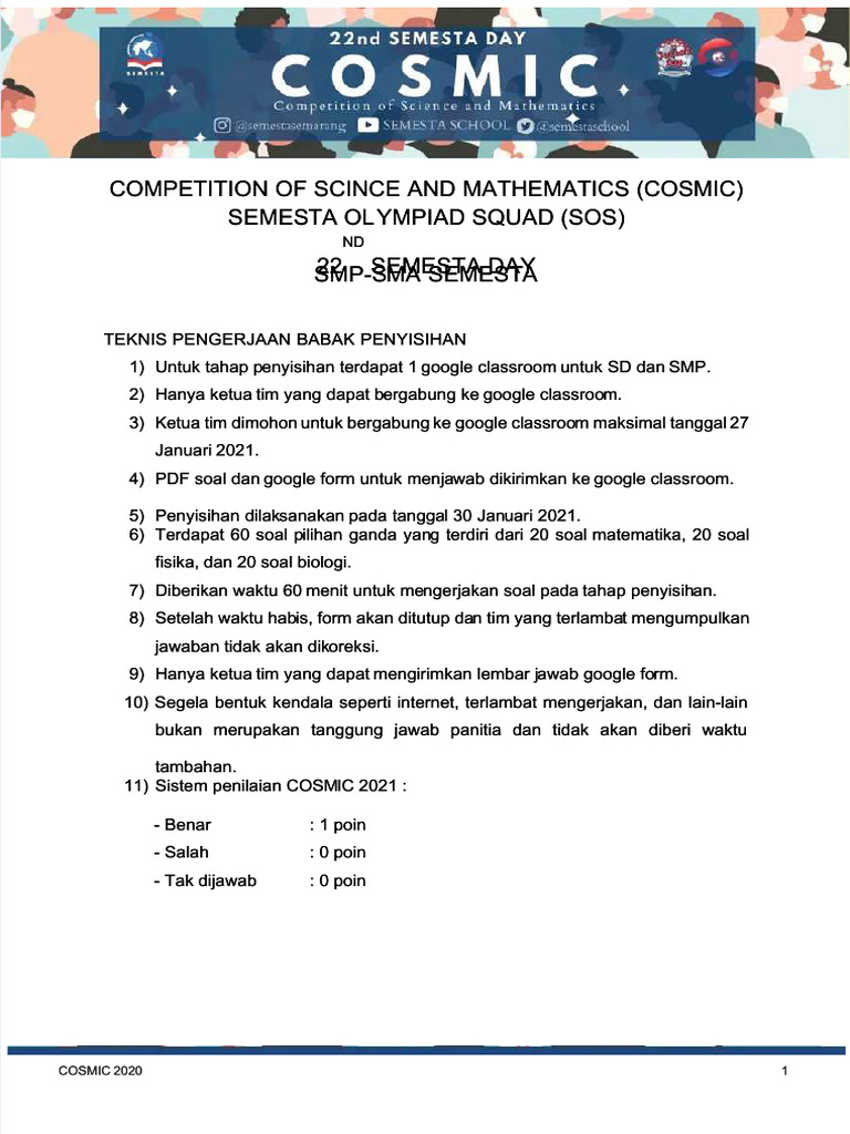 PDF Soal Penyisihan Cosmic SMP 2021 Compress | PDF