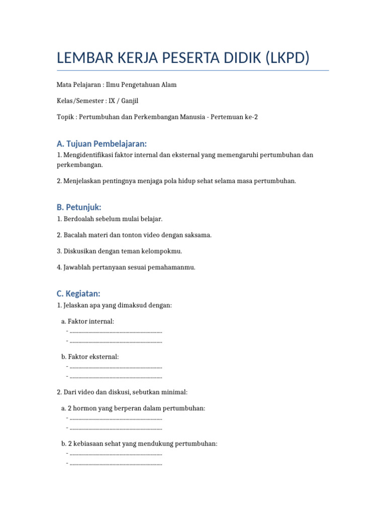 LKPD Pertumbuhan Perkembangan Pertemuan2 | PDF