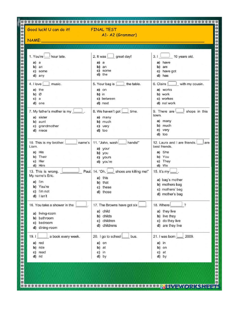 English Test A1 - A2 | PDF