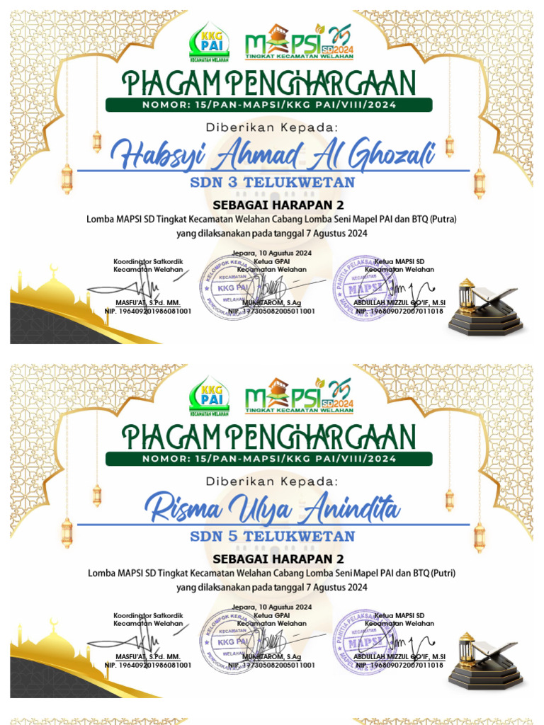 Piagam Juara Harapan 2 Mapsi 2024 | PDF