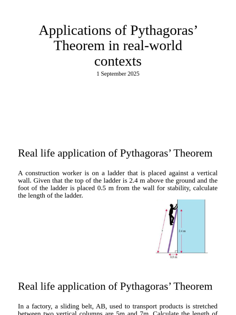 Real-Life Applications of Pythagoras' Theorem | PDF