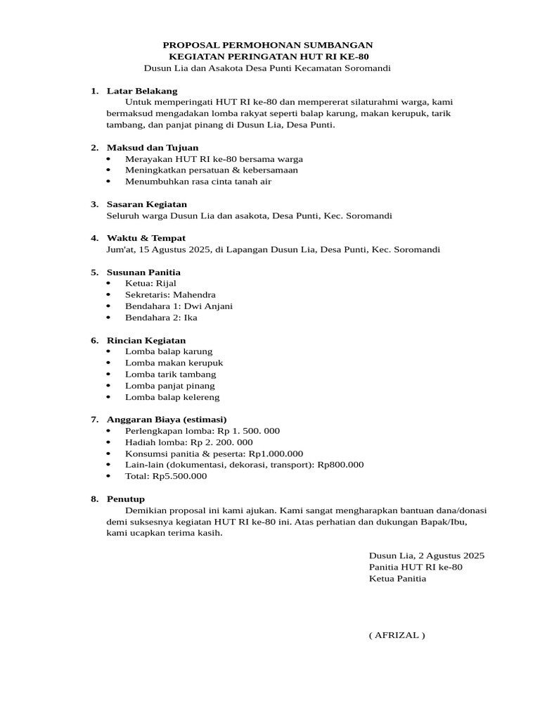 Proposal Permohonan Sumbangan | PDF