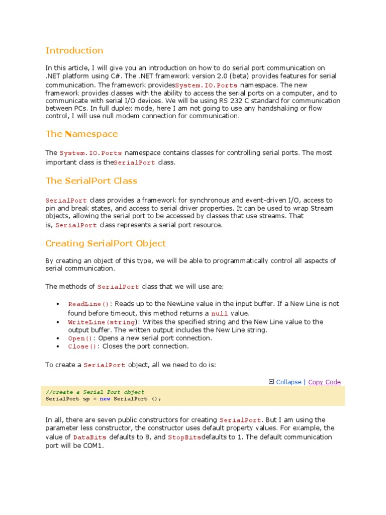 System - IO.Ports: //create A Serial Port Object | PDF | Areas Of ...