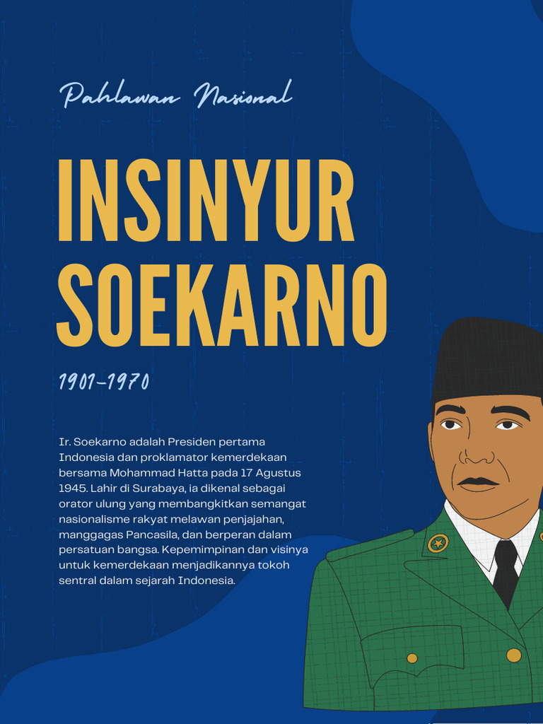 Poster Pendidikan Biografi Pahlawan Nasional Indonesia Insinyur Soekarno Biru Ilustratif PDF | PDF