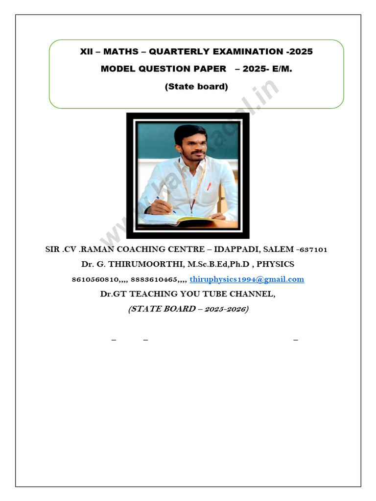 12th Maths Quarterly Exam Paper 2025 | PDF | Zero Of A Function | Numerical Analysis