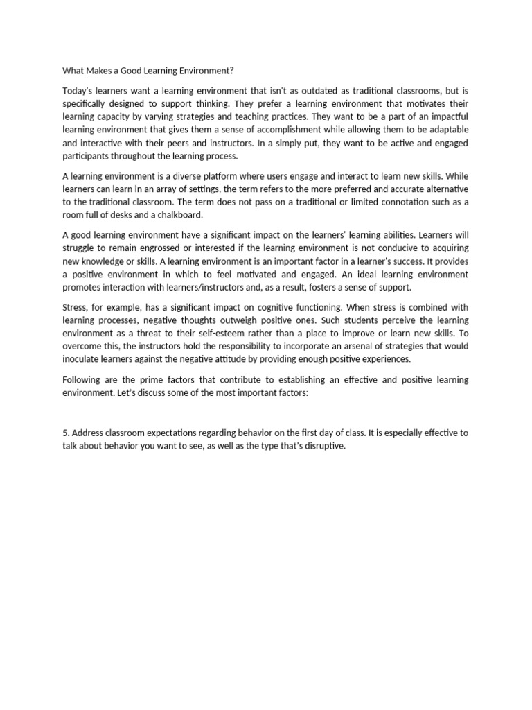 Key Elements of Effective Learning Environments | PDF