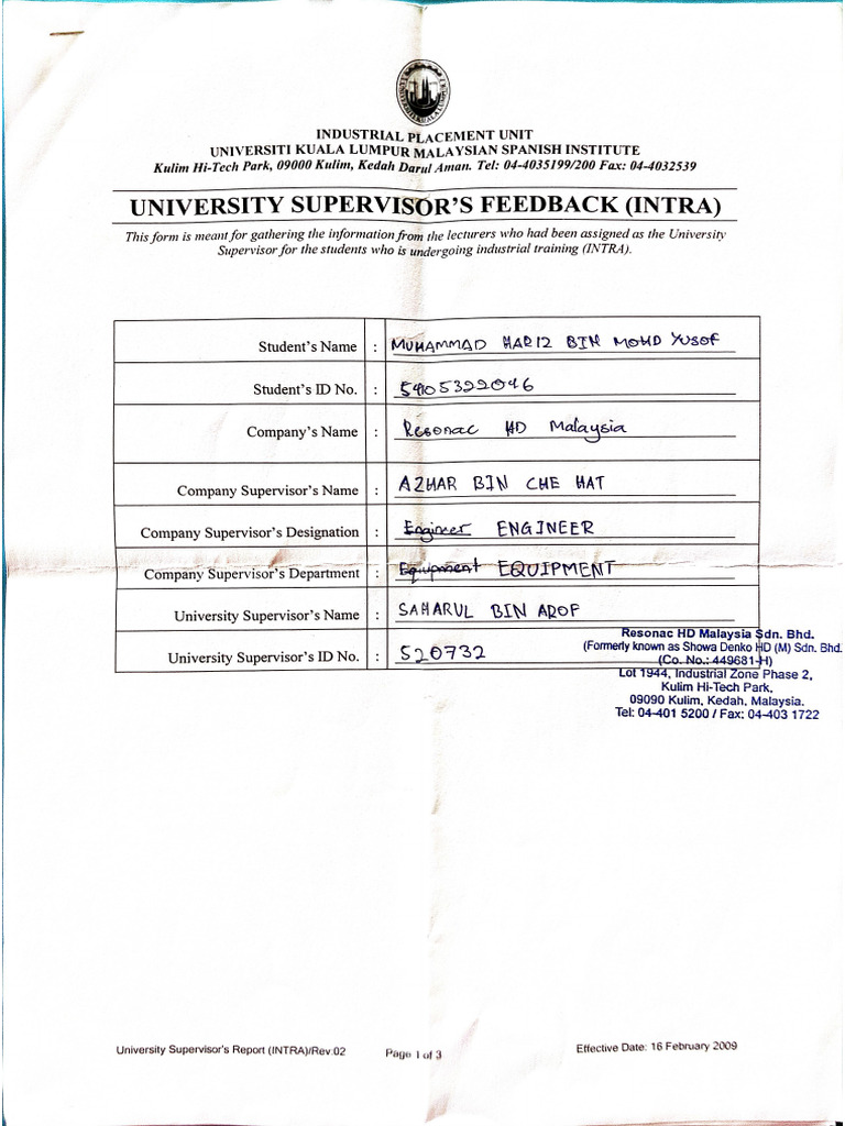 University Supervisor Feedback | PDF