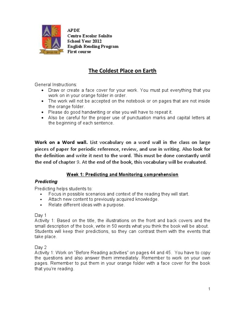 Coldest Place on Earth Reading Guide | PDF | Verb | Adjective