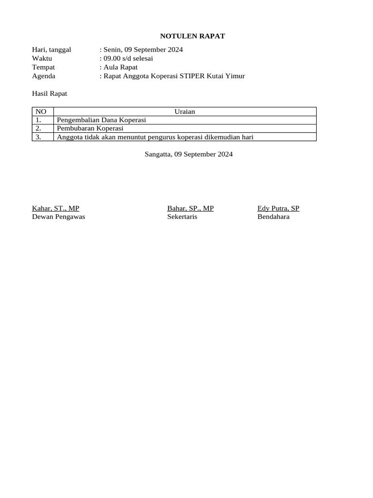 Notulen Rapat | PDF
