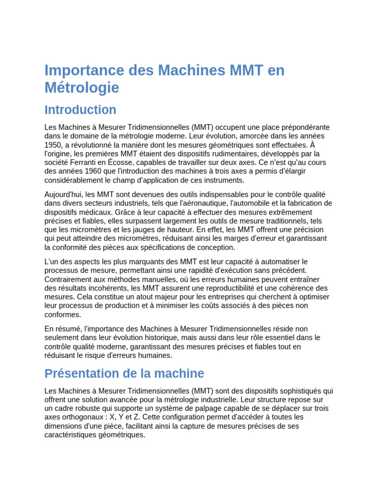 Machines MMT : Précision en Métrologie | PDF