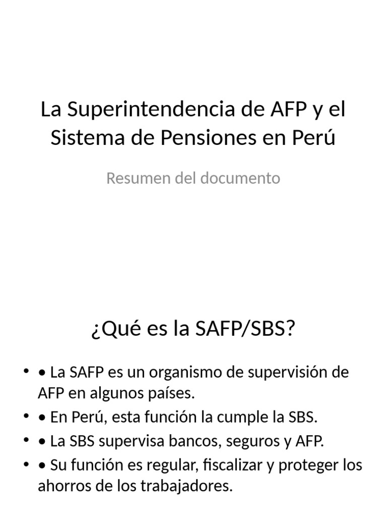 Supervisión de AFP y SAFP en Perú | PDF