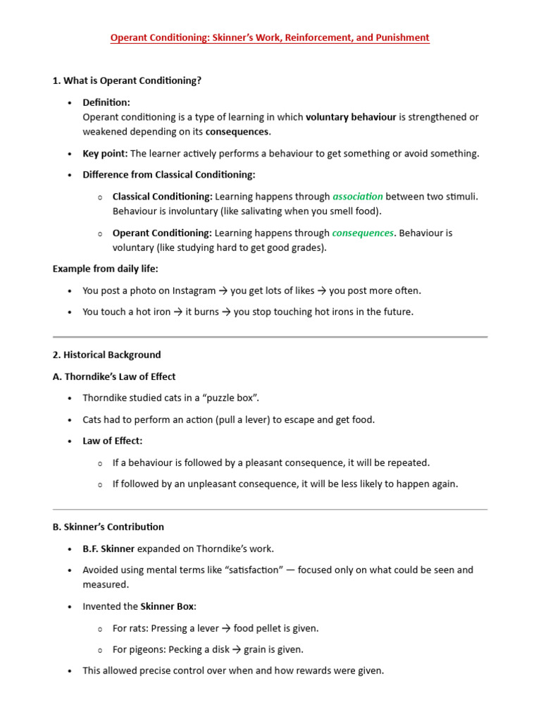 Lecture 3.4 Operant Conditioning Skinner Work, Reinforcement, and ...