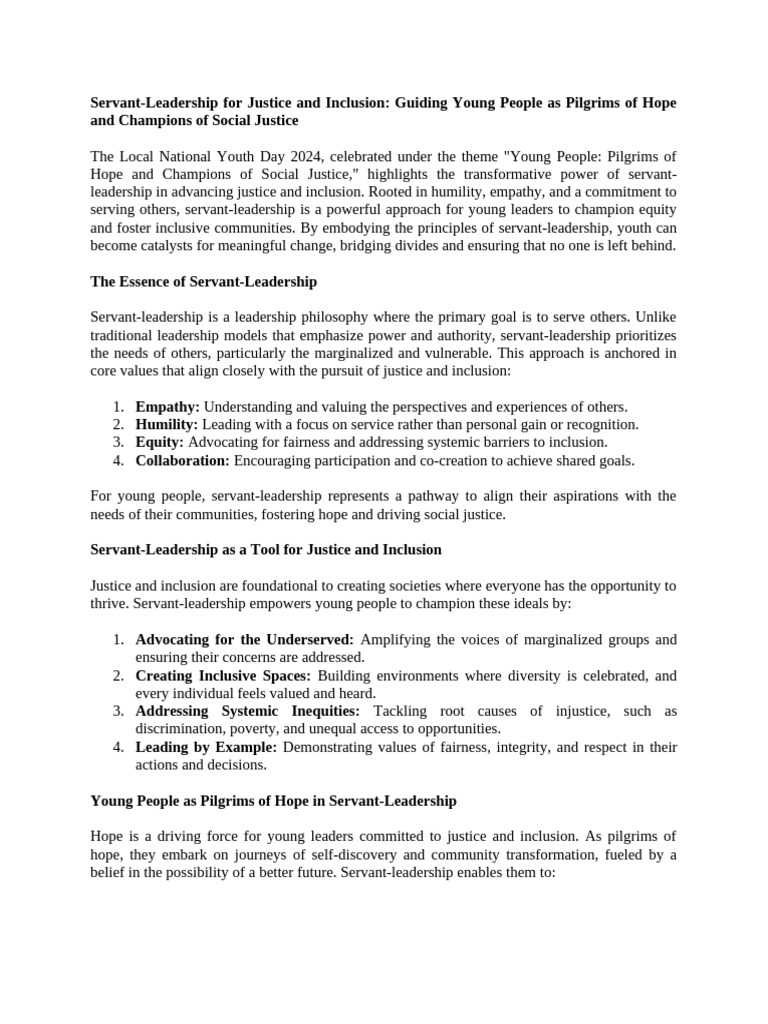 Leadership For Justice and Inclusion | PDF | Servant Leadership | Justice