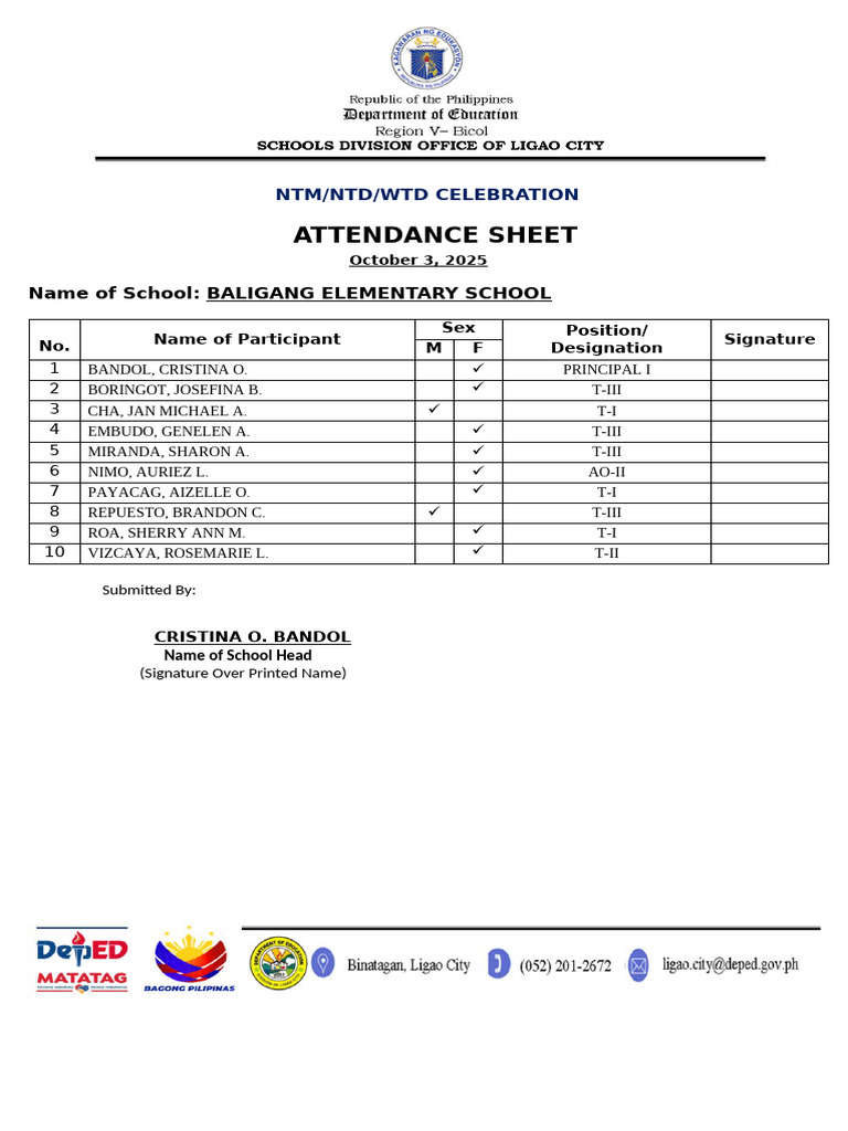 REVISED 2025 Attendance-Sheet For-Teachers On Teachers-Day-2 | PDF