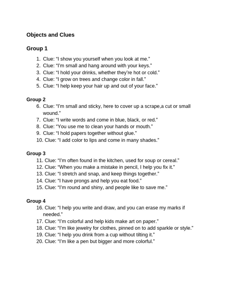 Fun Clues for Everyday Objects | PDF