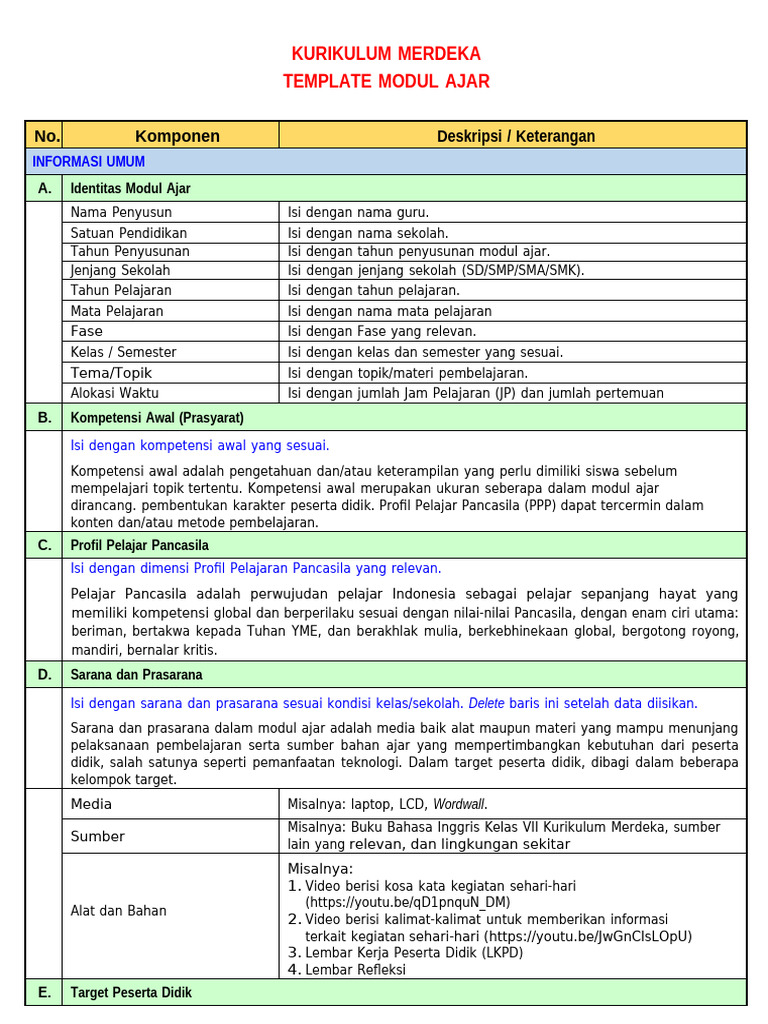 Template Modul Ajar | PDF