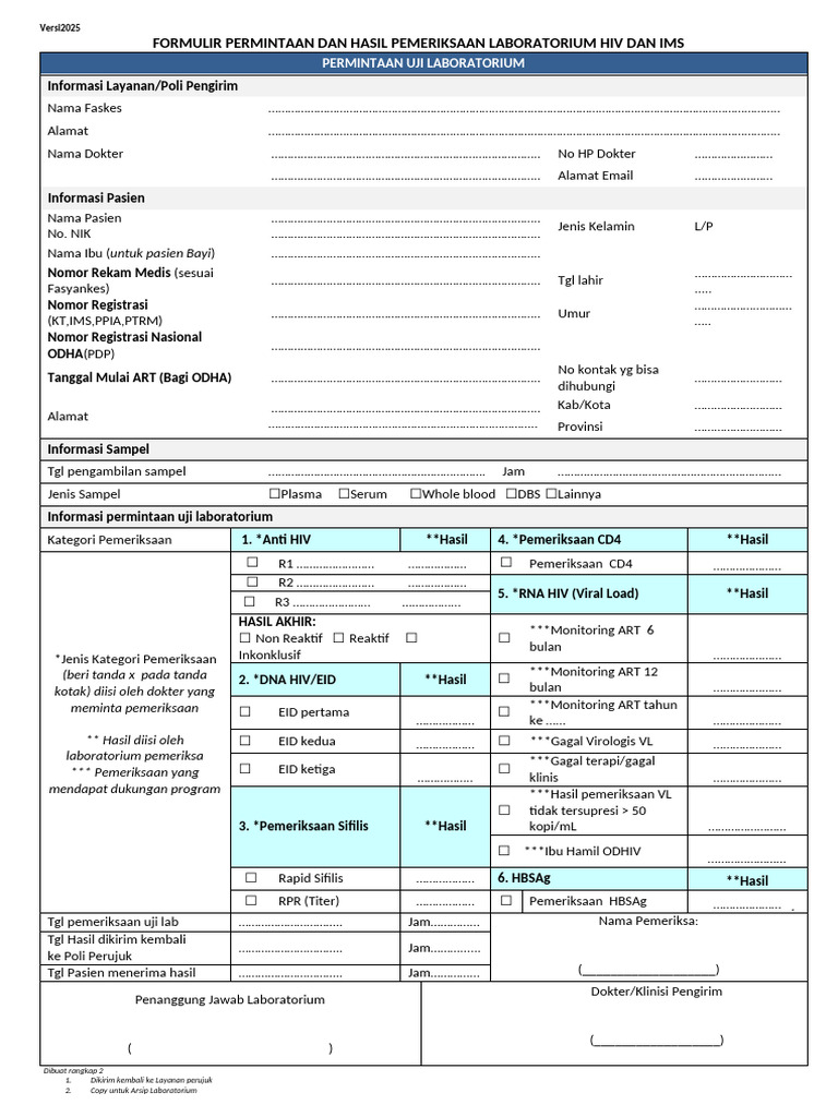 1. Formulir Permintaan Dan Hasil Pemeriksaan Laboratorium HIV Dan PIMS ...