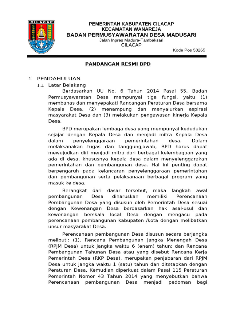 Pandangan Resmi BPD Desa Madusari 2025-2027 | PDF