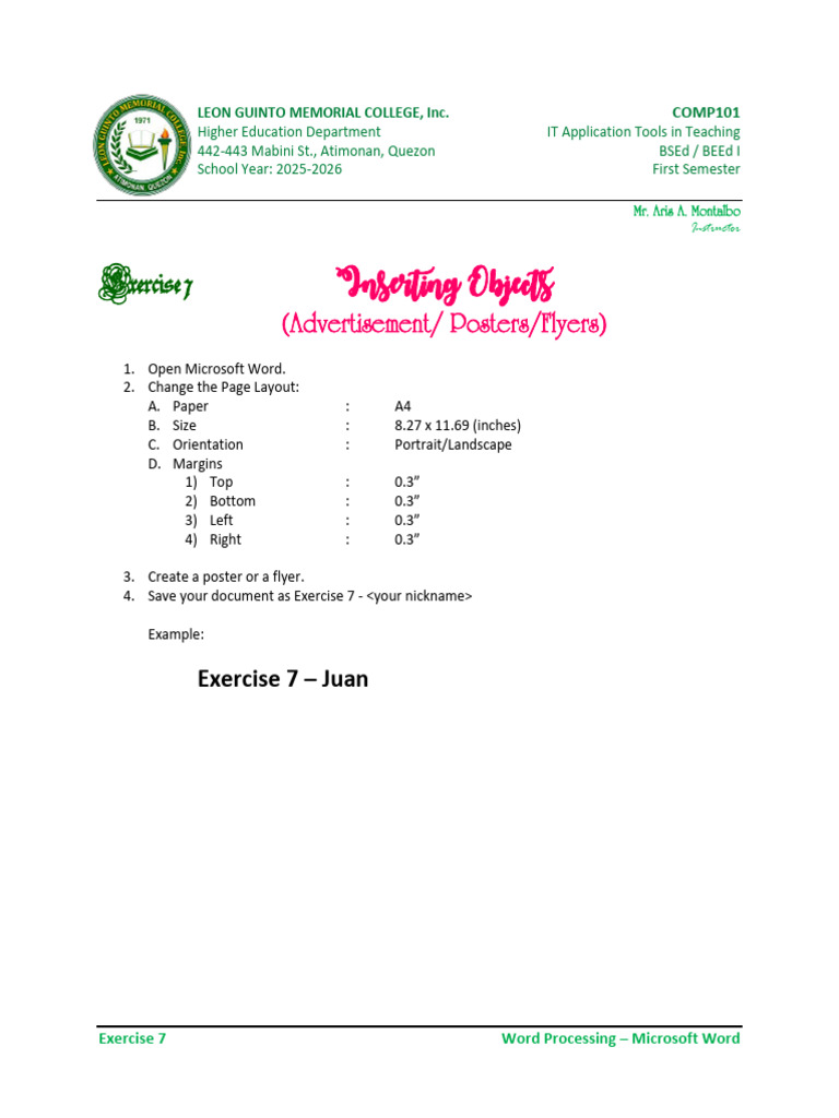 Exercise 7 Inserting Objects | PDF