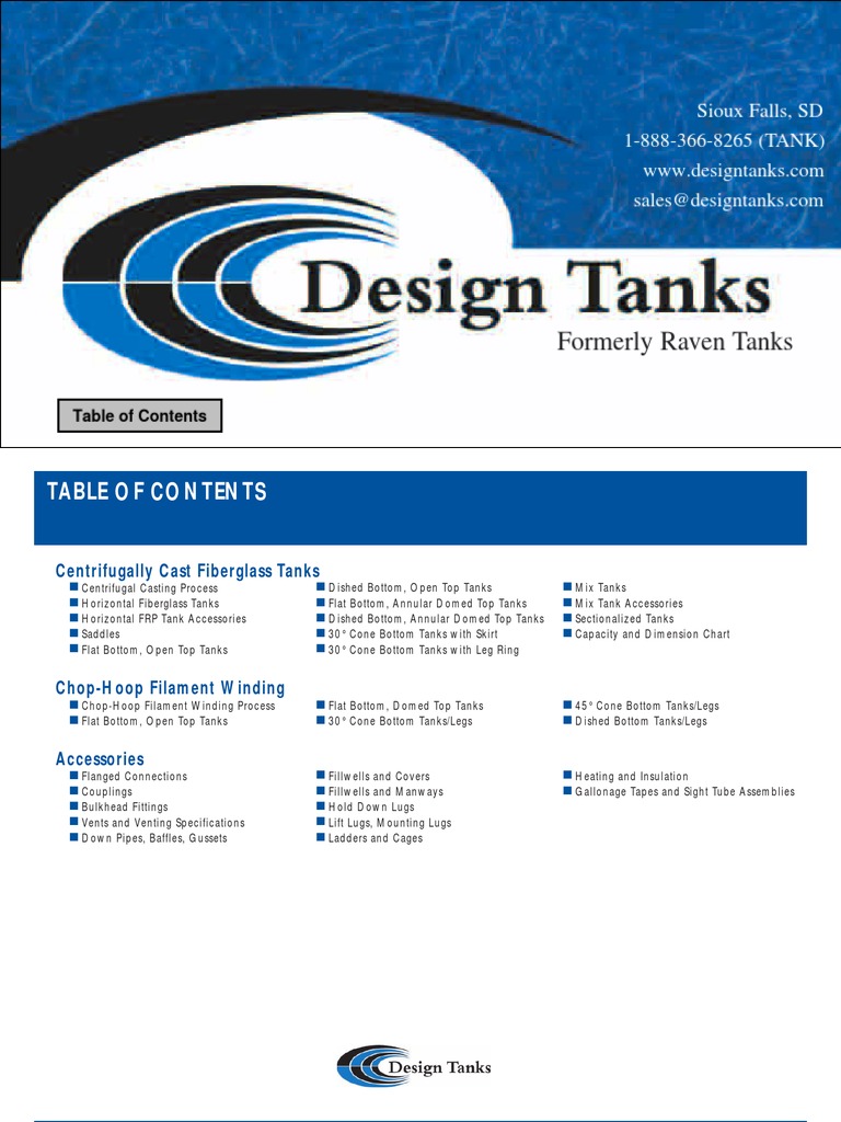 Design FRP Tanks Catalog | PDF | Fiberglass | Manmade Materials