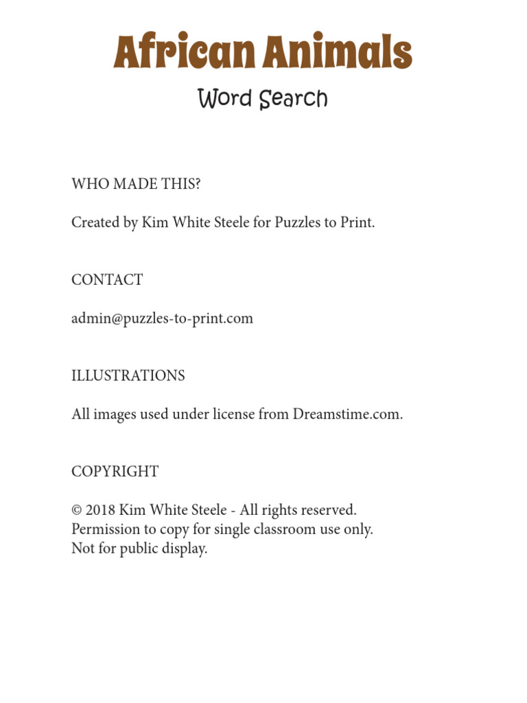 African Animal Word Search Puzzle - African-Animals-word-search | PDF ...