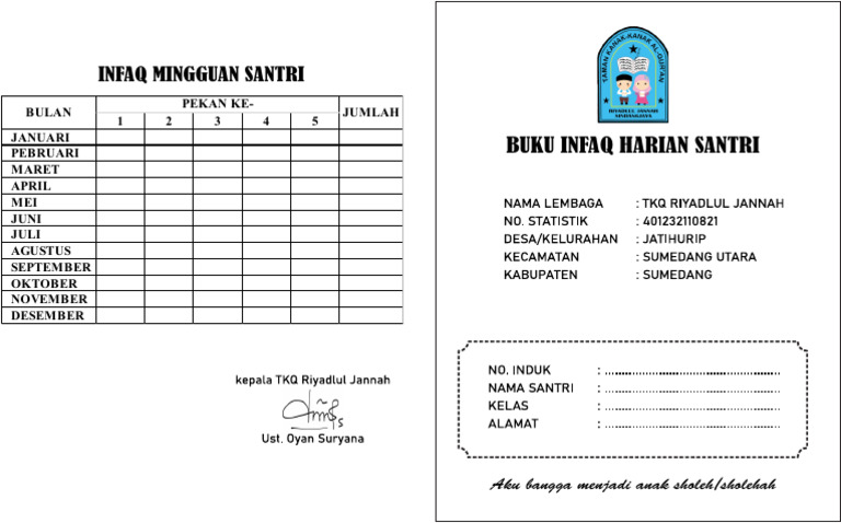 Infaq Harian Santri: Panduan Bulanan | PDF