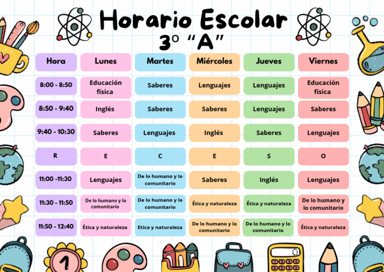 Horario Escolar 3º “A” Semanal | PDF