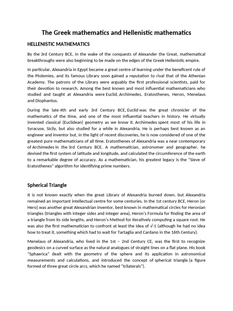 Hellenistic Mathematics and Mathematicians | PDF | Mathematical Proof ...