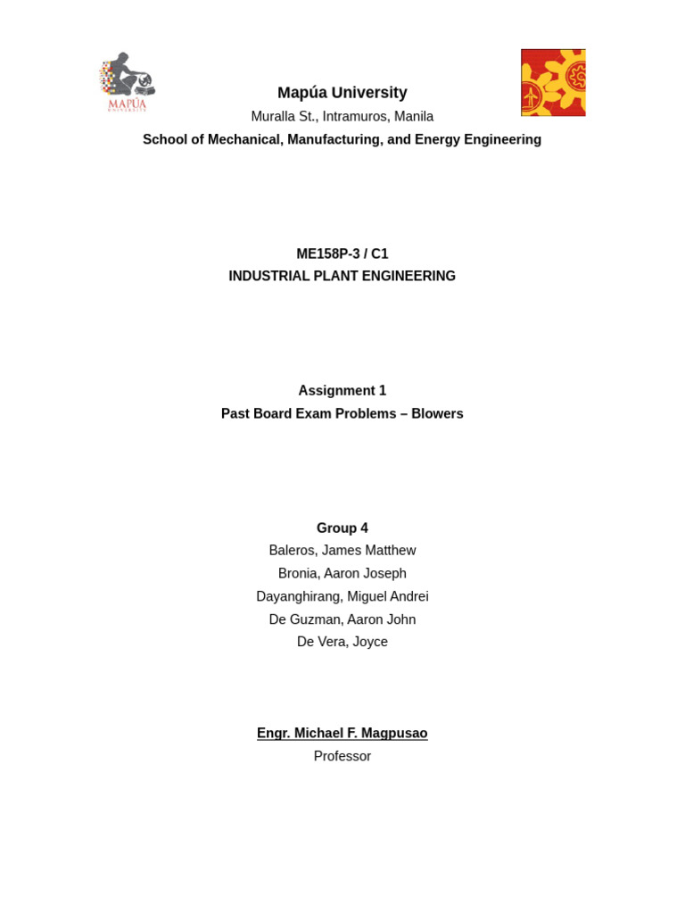 Group 4 - ME158P-3 - Assignment1 - Blowers Past Board Problems | PDF | Pressure | Gases