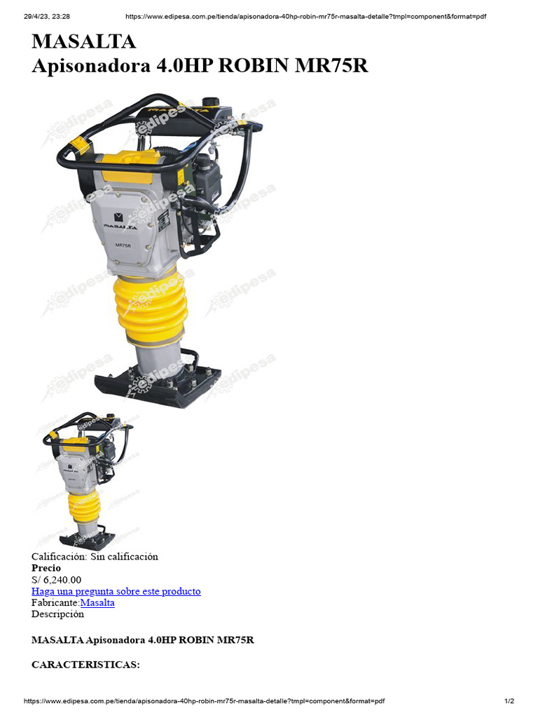 Apisonadora Masalta 4HP Robin MR75R | PDF