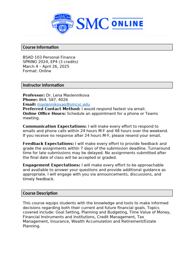 Personal Finance Course Details 2024 | PDF | Investment Management