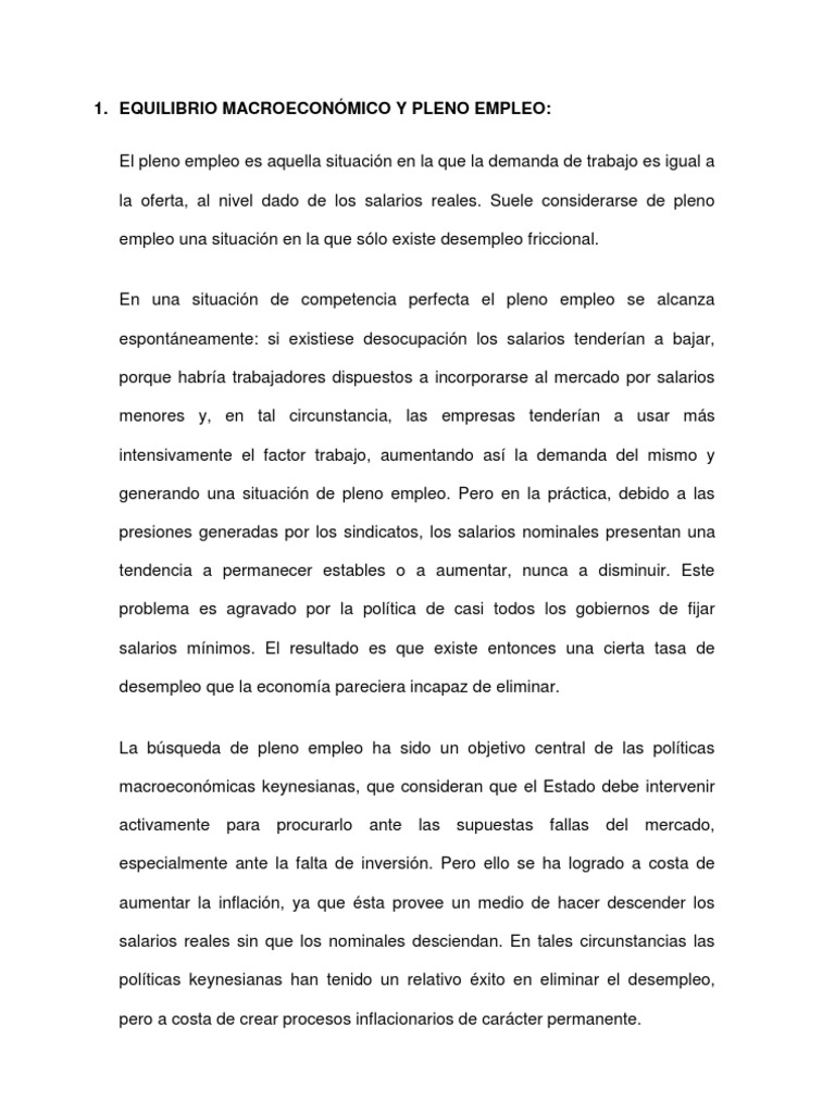 Equilibrio Macroeconómico y Pleno Empleo | PDF | Empleo pleno ...